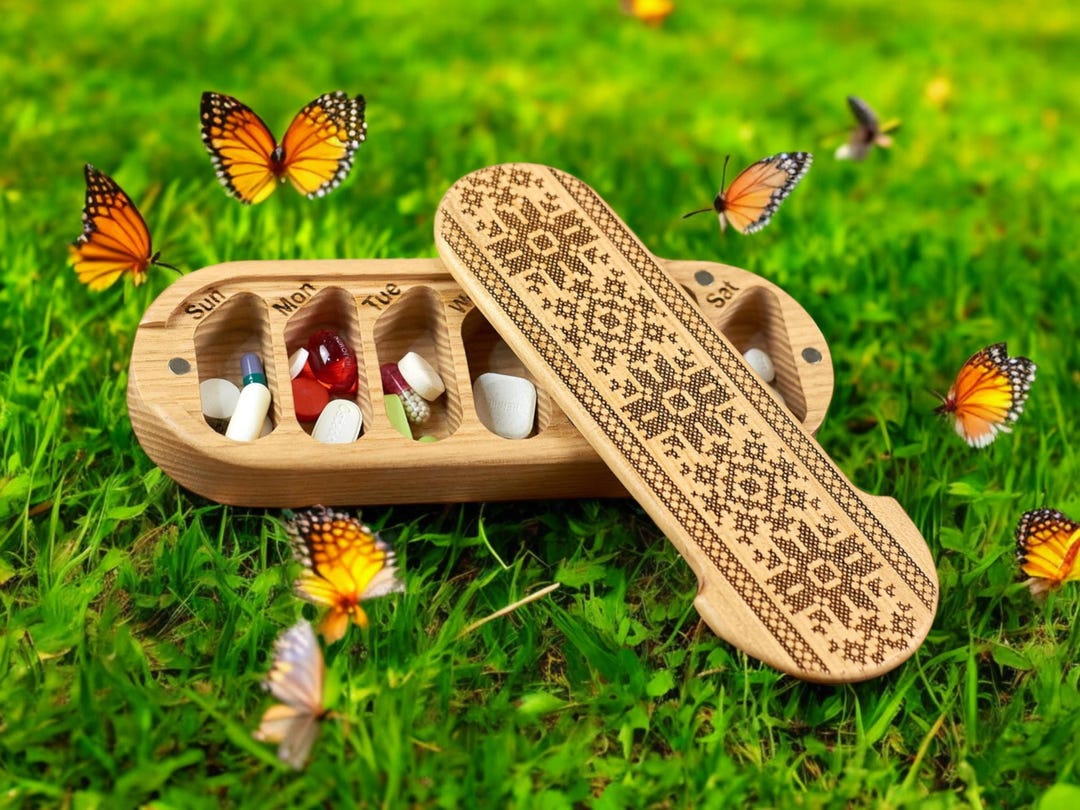 7 Day Empty Pill Box Folk-4 , Rectangular Pill Box, Pill Container ...