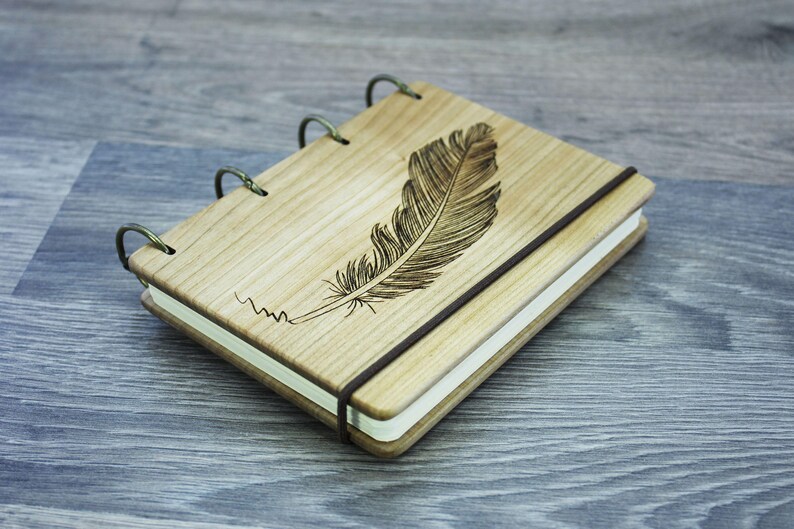 Wooden Notebook Feather Notebook Cover Travelers Notebook A5 - Etsy