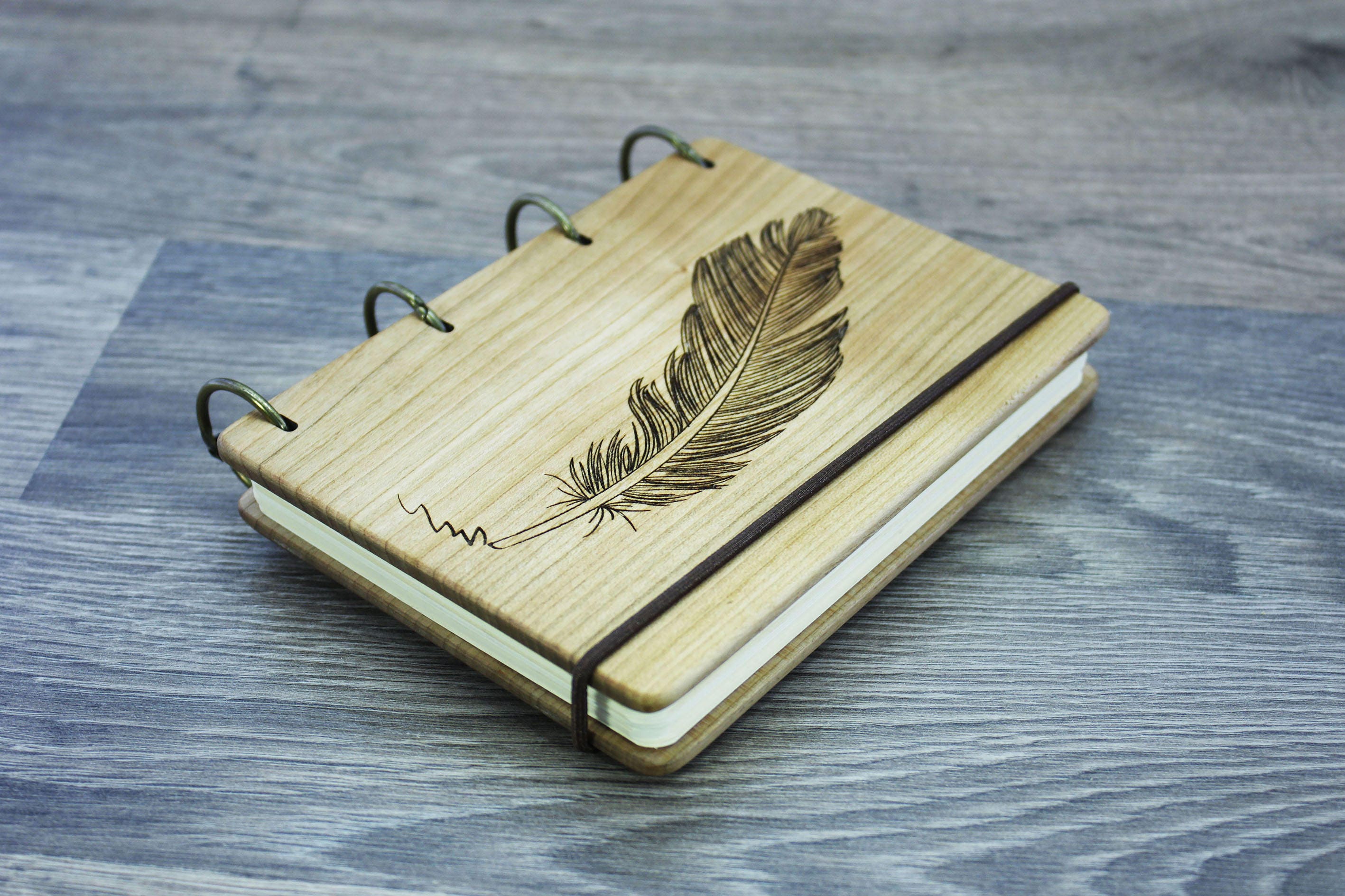 Wooden Notebook Feather Notebook Cover Travelers Notebook A5 - Etsy