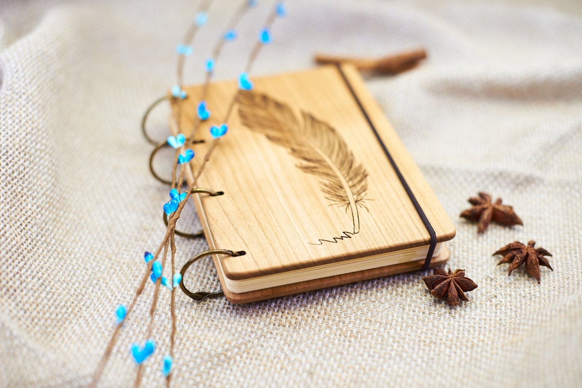 Wooden Notebook Feather Notebook Cover Travelers Notebook A5 - Etsy