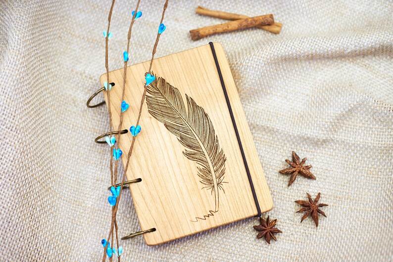 Wooden Notebook Feather Notebook Cover Travelers Notebook A5 - Etsy