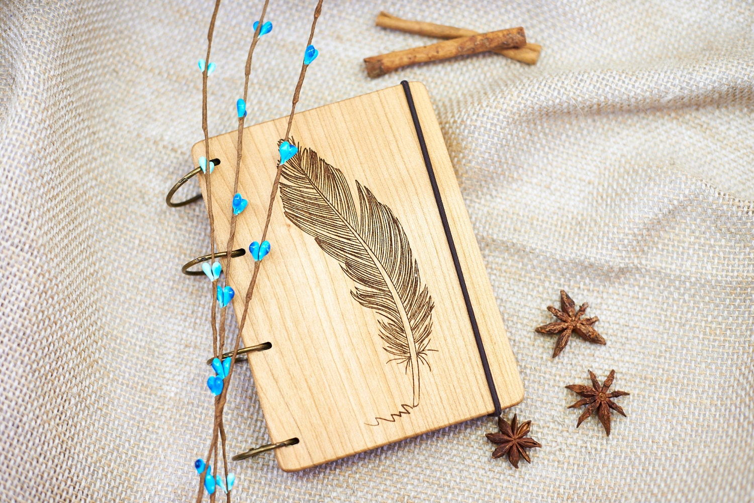Wooden Notebook Feather Notebook Cover Travelers Notebook A5 - Etsy