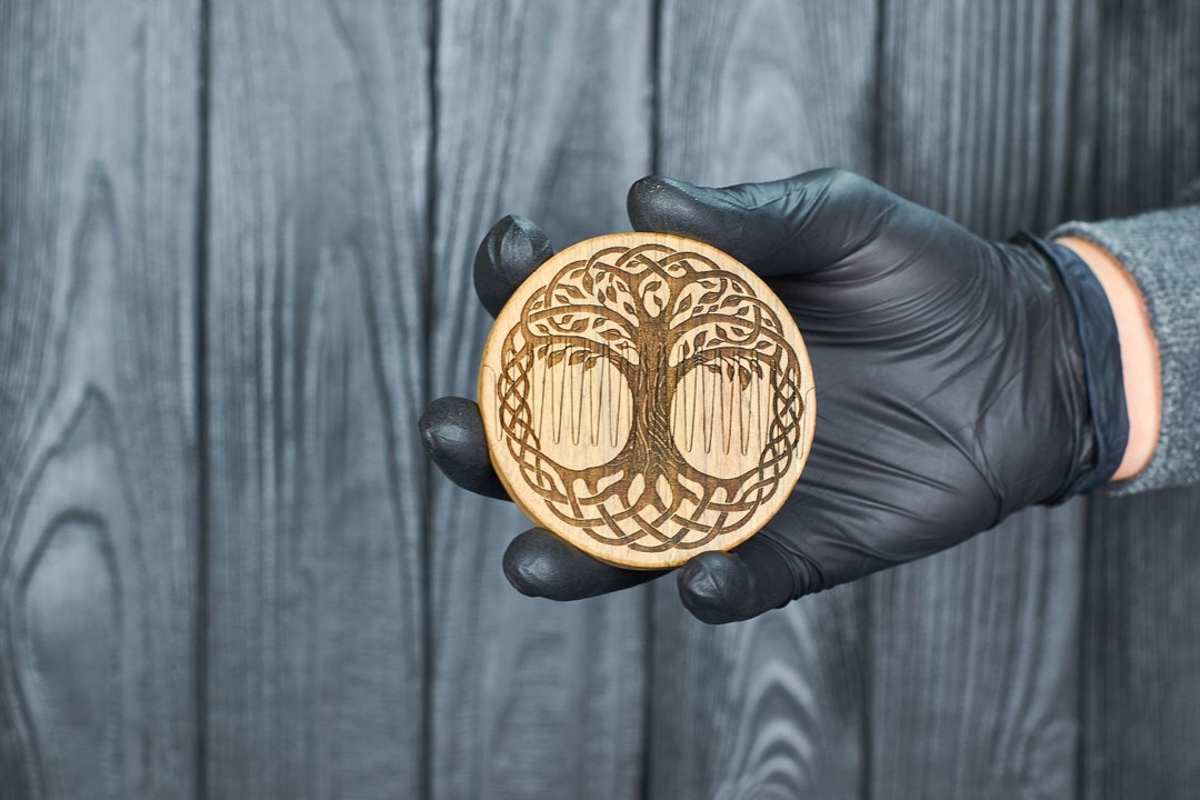 Hair Comb Engraved Tree Comb Husband Gift Mustache Comb Beard Wooden ...