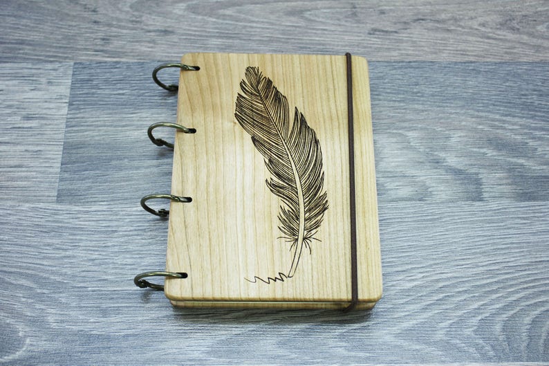 Wooden Notebook Feather Notebook Cover Travelers Notebook A5 | Etsy