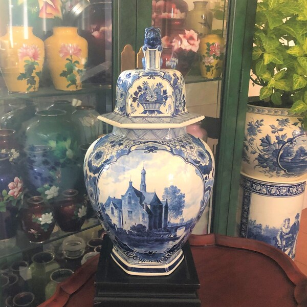 Blue Delft Castle Urn - Etsy