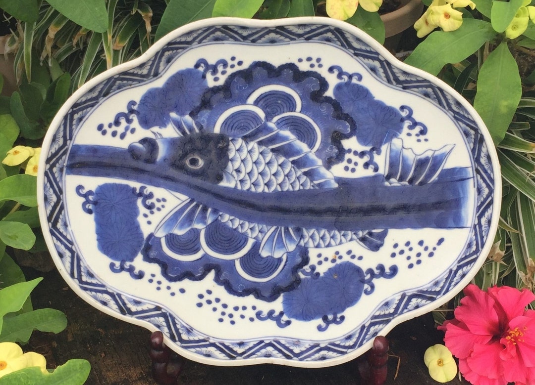 1700's 乾 Kenryu-nen-sei Mark Ko-imari 鯉 Koi Morisara Large Charger 染付 ...