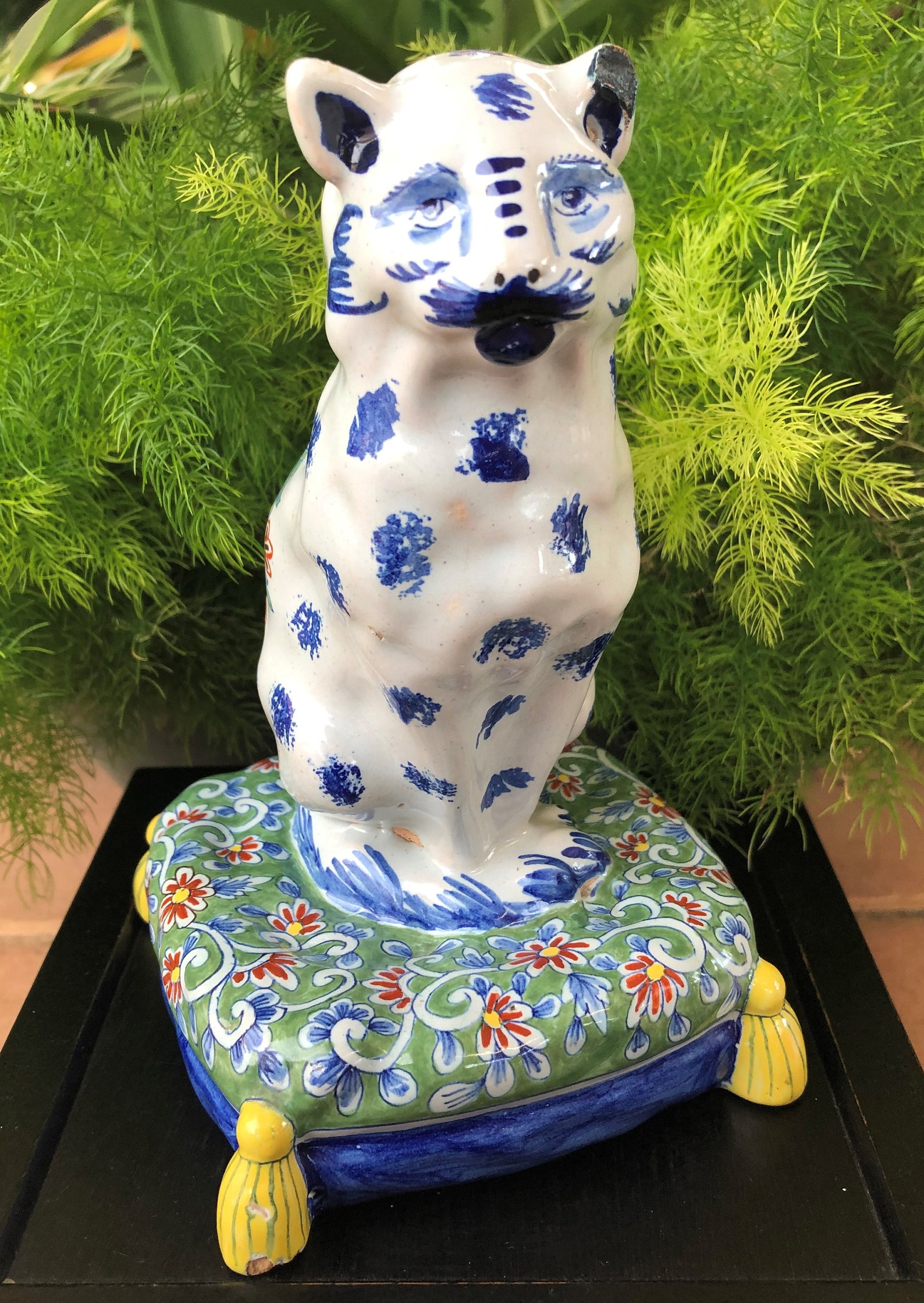 Delft Cat on a Cushion Delfts Blauw Kat Figurine Faience Statue Feline ...