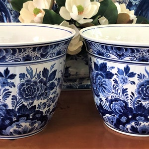TWO HUGE! Rare Delft Flower Pots Delfts Blauw Chinois Bloempot Palm Pot ...