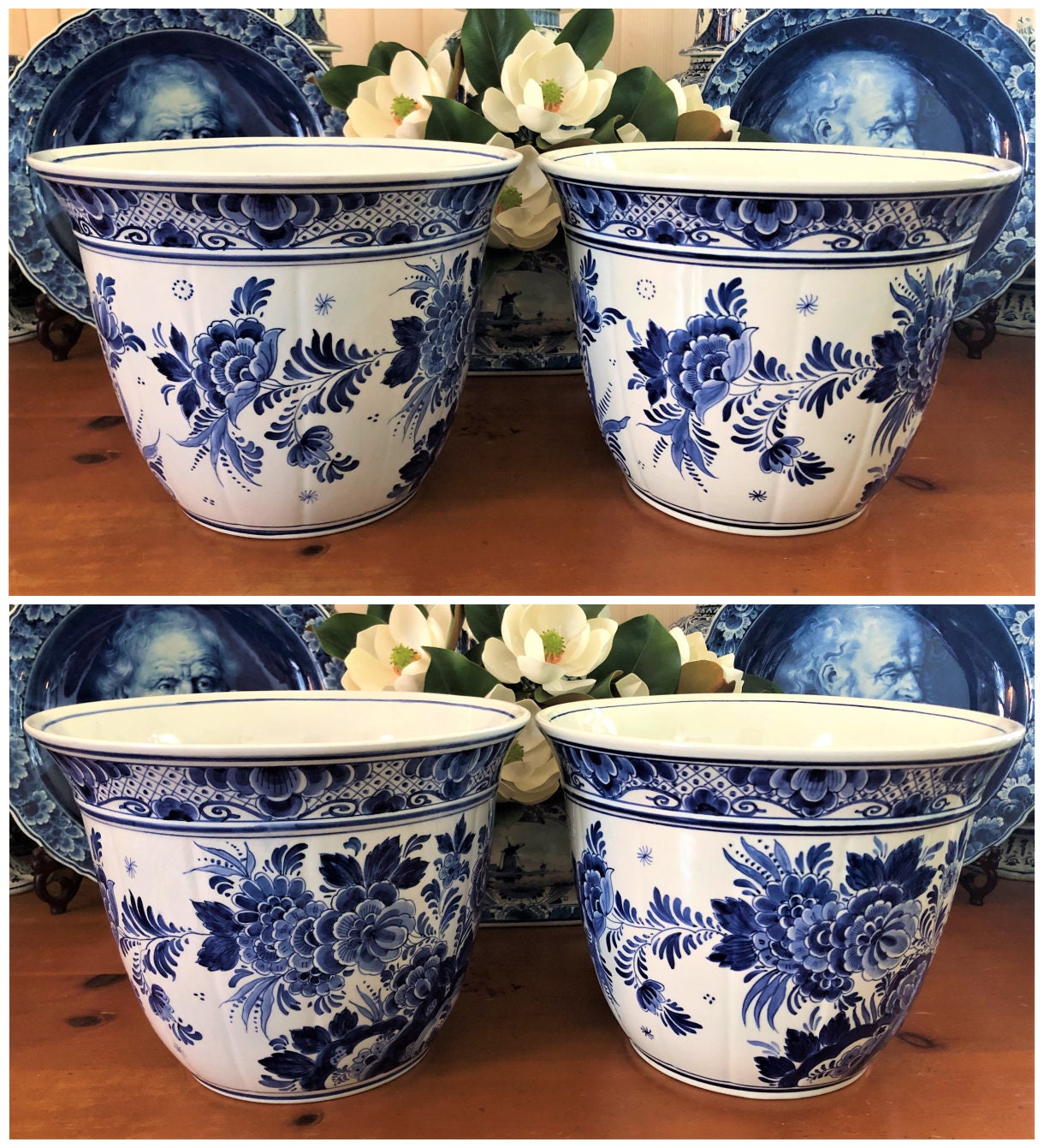 TWO HUGE Rare Delft Flower Pots Delfts Blauw Chinois Bloempot | Etsy