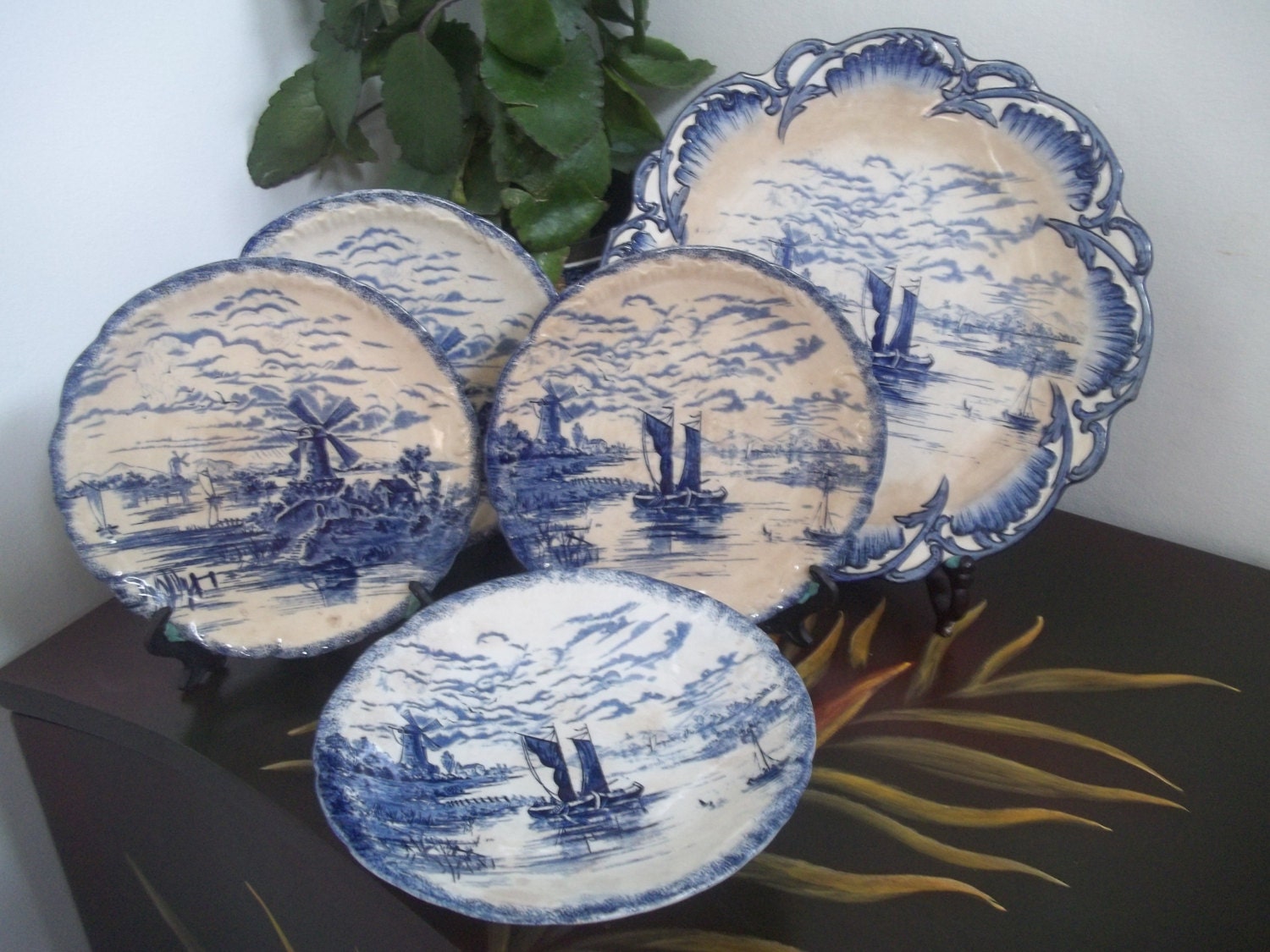 1800's Delft Blue Set by Empire Works Stoke on Trent | Etsy