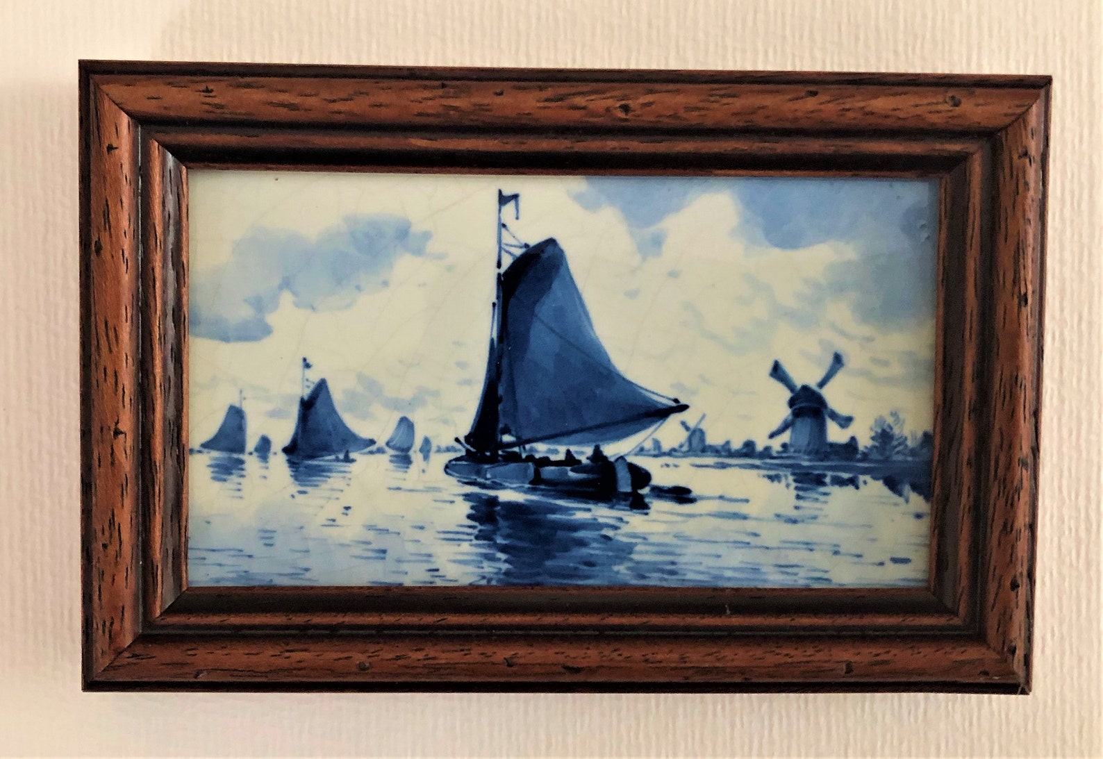 1903 THREE Royal Delft Blue Tile Tableau Framed Delfts Blauw Molen ...