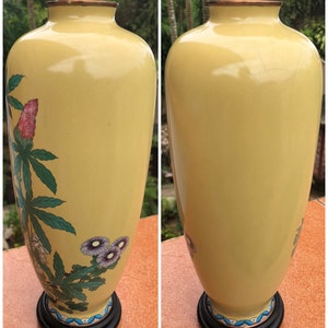 有線七宝 Yusen Shippo Silver Wire Cloisonne Large Yellow Vase 葵 Malva Pink ...
