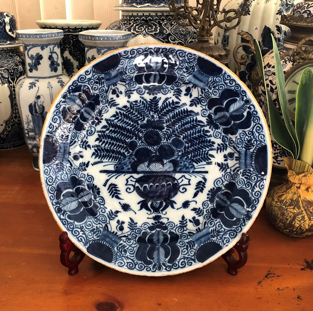 1700s Large Old Delft Plate Delfts Blauw Waaierbord Schotel Pauw ...