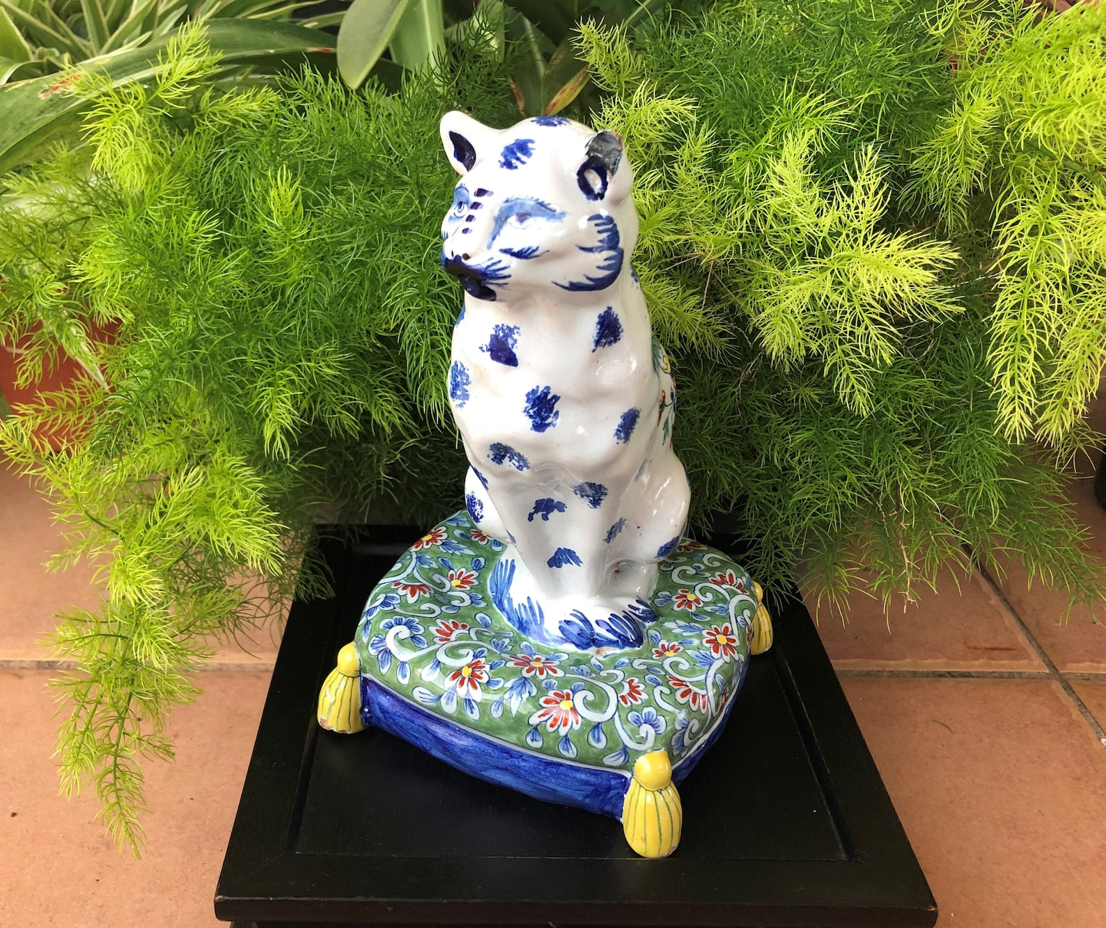 Delft Cat on a Cushion Delfts Blauw Kat Figurine Faience Statue Feline ...