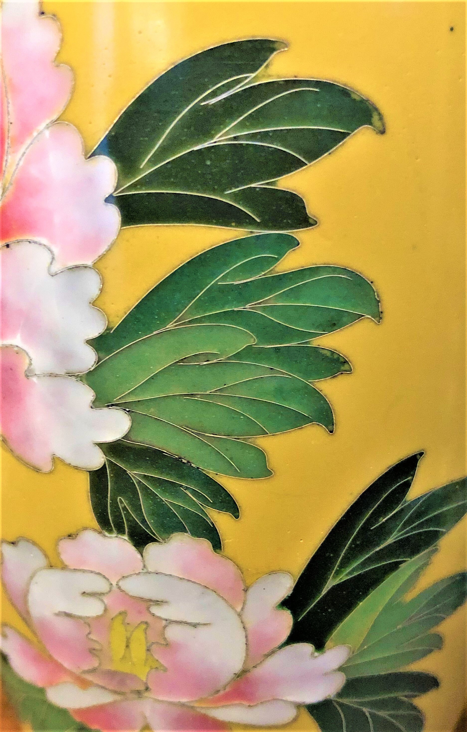 有線七宝 Yusen Shippo Silver Wire Cloisonne Vase Floral Pink 花王 Kaou Pioen ...