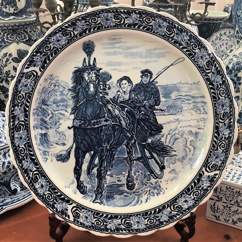 TWO Delft Wedding Carriage & Sleigh Chargers Delfts Blauw - Etsy