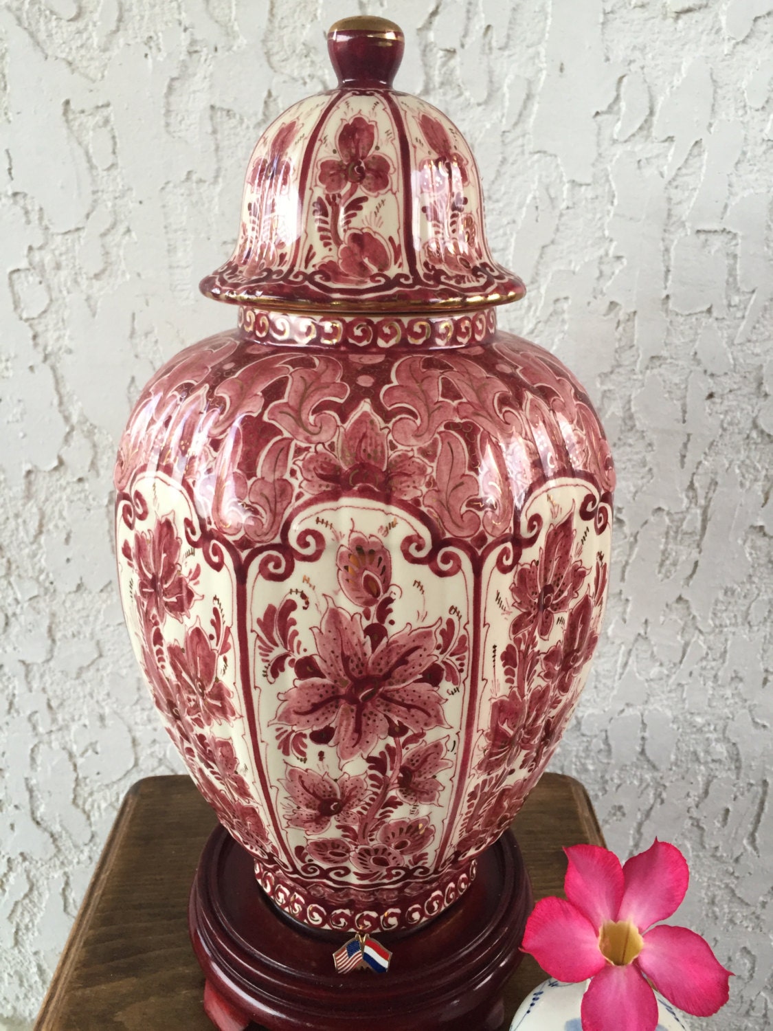 LARGE! Regina Delft Red Ginger Jar Delfts Rood Deksel Vaas Orchid ...