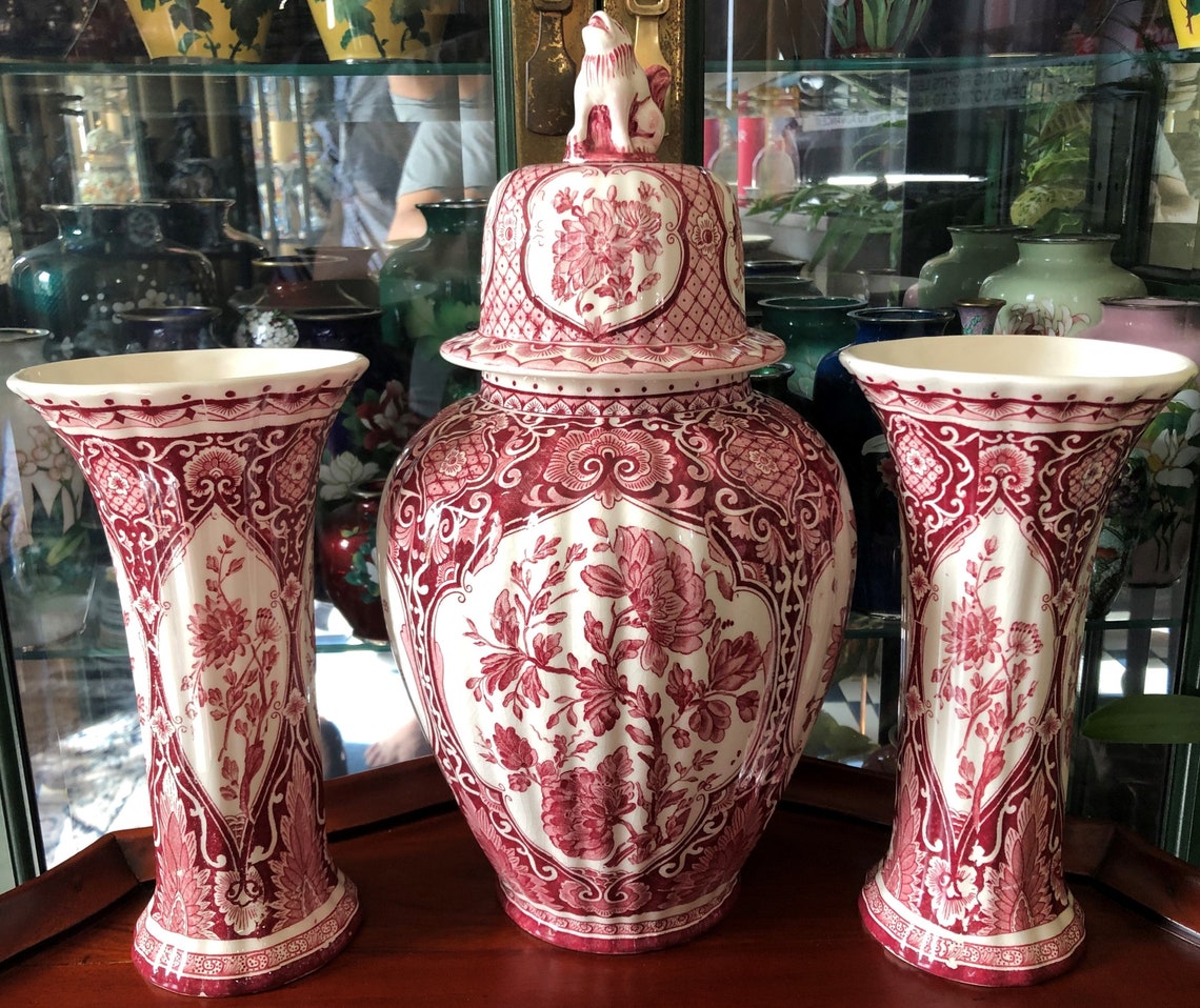 LARGE! Regina Delft Red Ginger Jar Delfts Rood Deksel Vaas Orchid ...