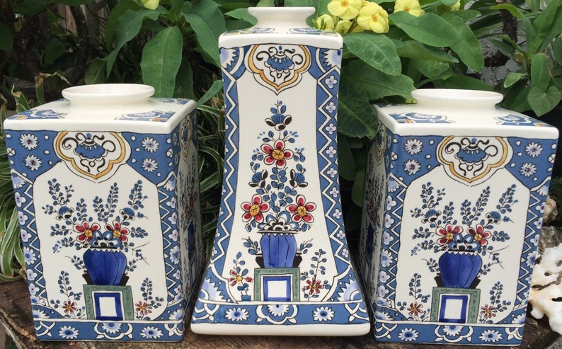 Delft De Drietand Golda Brown Ginger Jar Vase Garniture Set Large ...
