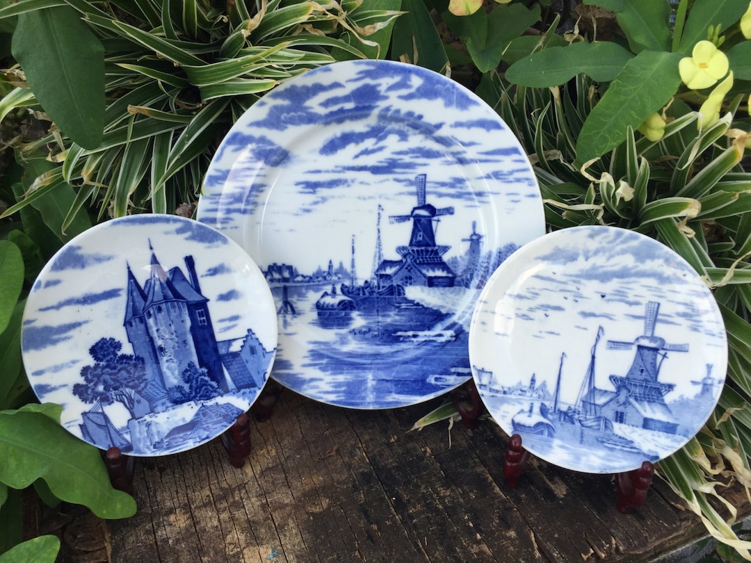 Royal Mosa Three Delft Plates Delfts Blauw Hangertjes Schotel Molen ...