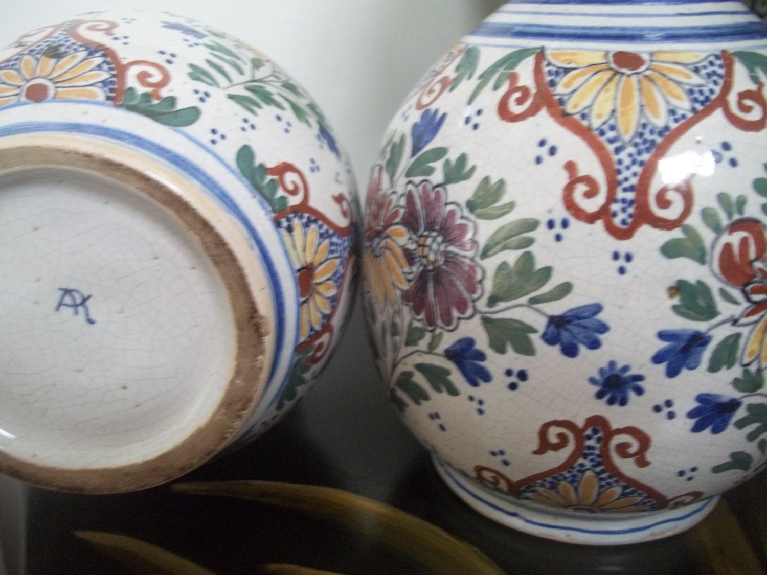 1700s Old Delft Polychrome Two Vases Signed APK Pieter Adriaensz Kocks ...