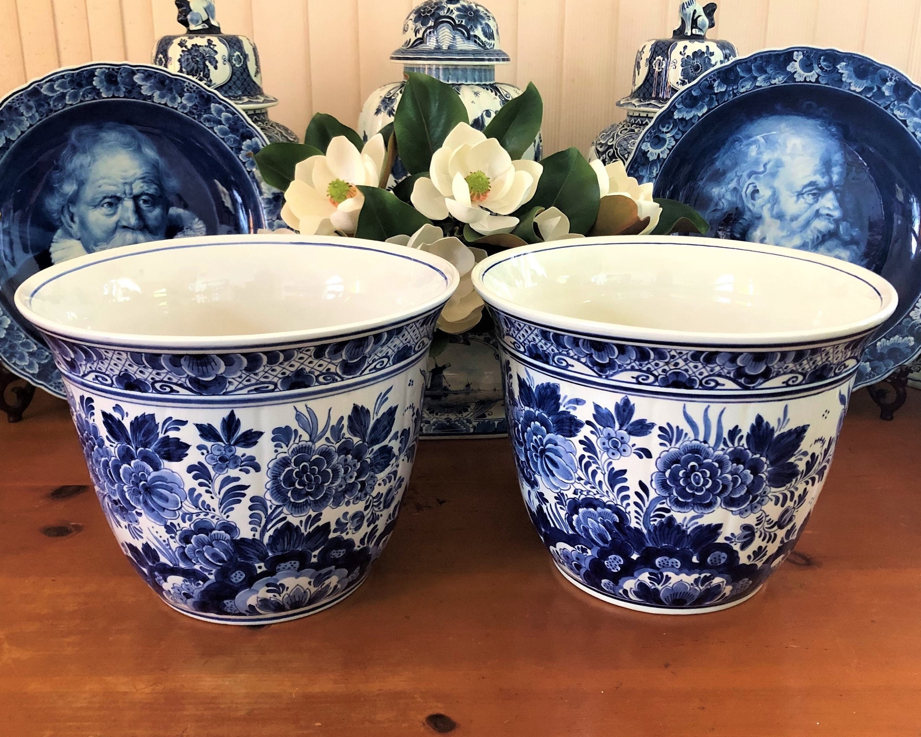 TWO HUGE Rare Delft Flower Pots Delfts Blauw Chinois Bloempot | Etsy