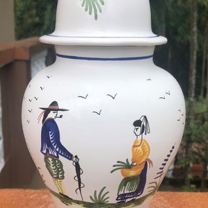 Quimper Delft Faience Ginger Jar Vase Pastoral Delfts Polychroom Deksel ...