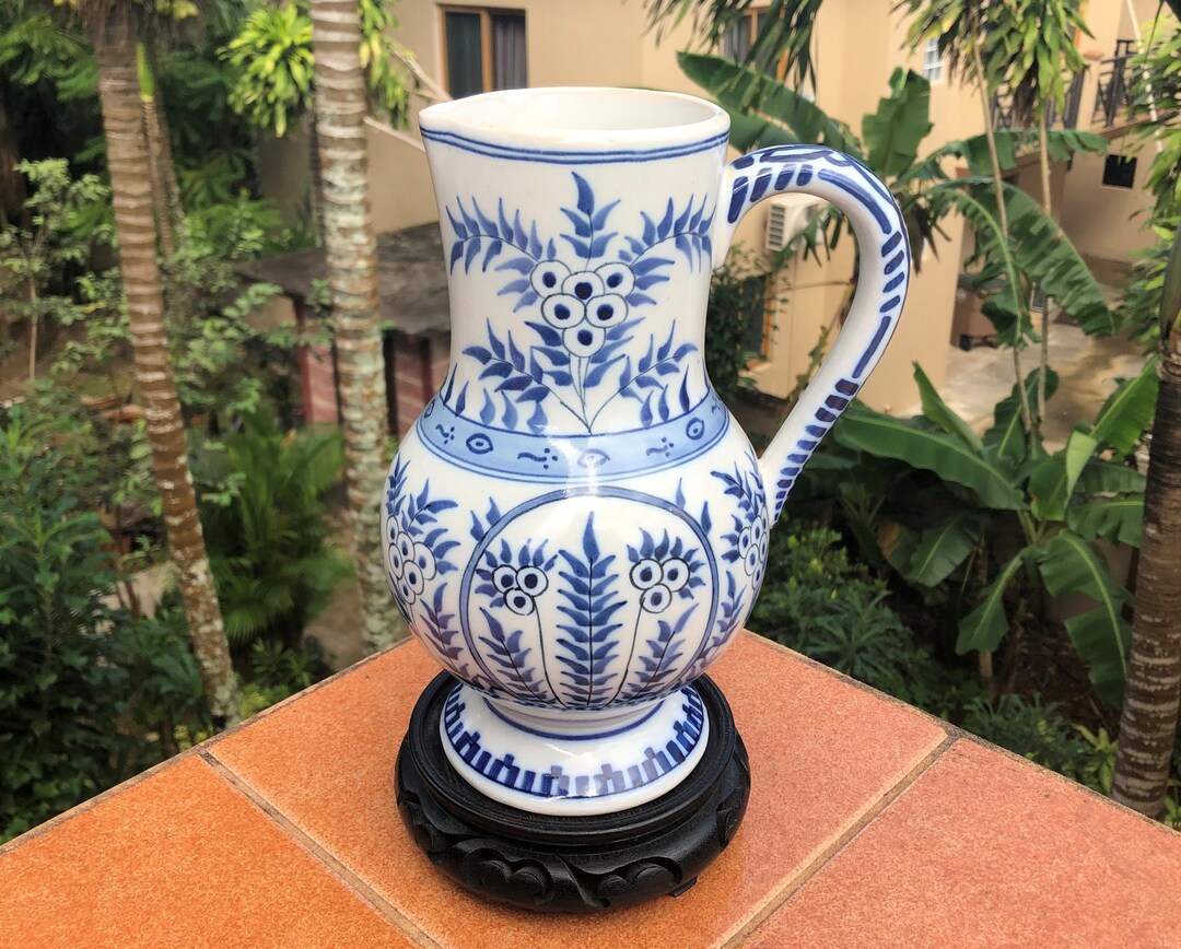 Rare Antique Delft Pitcher Old Delfts Blauw Kruik Chinois mimosa ...