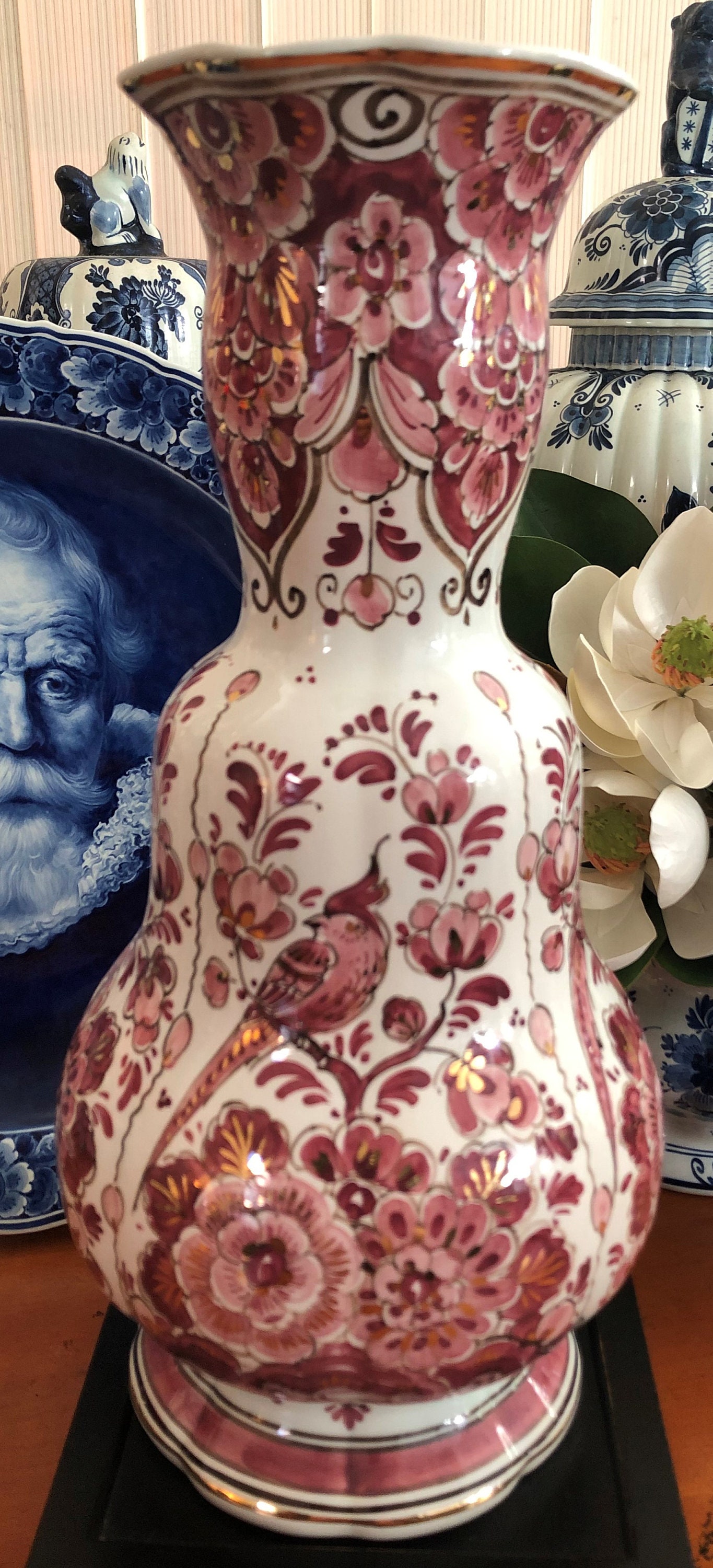 LARGE! Delft Red Gold Double Gourd Vase Delfts Rood Chinois Vaas 花王 ...