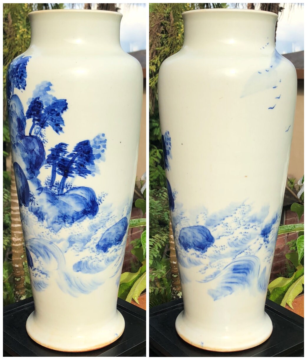 Tall 染付 Sometsuke Blue Vase Landscape Vaas 山水 Sansui Jar 山 - Etsy