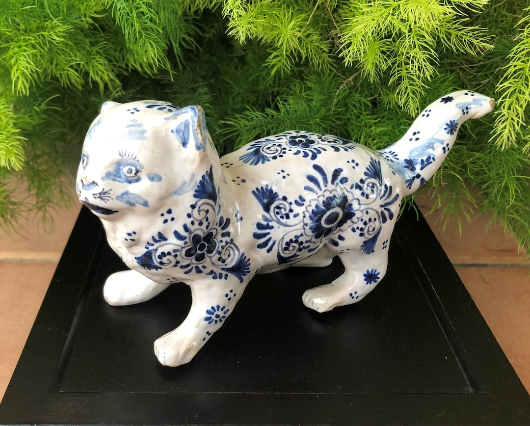 1800's Delft Cat Delfts Blauw Kat Figurine Statue Feline Model by ...