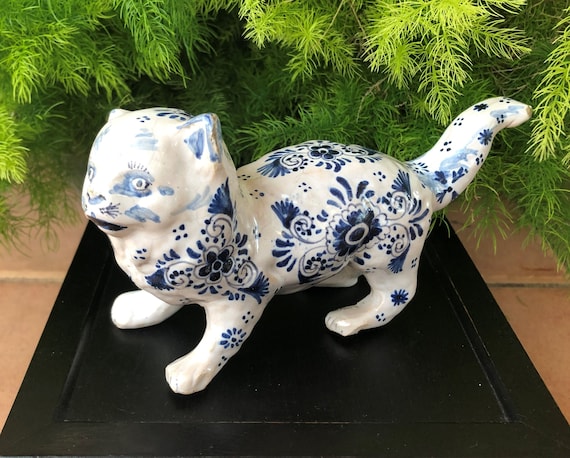 1800's Delft Cat Delfts Blauw Kat Figurine Statue Feline - Etsy