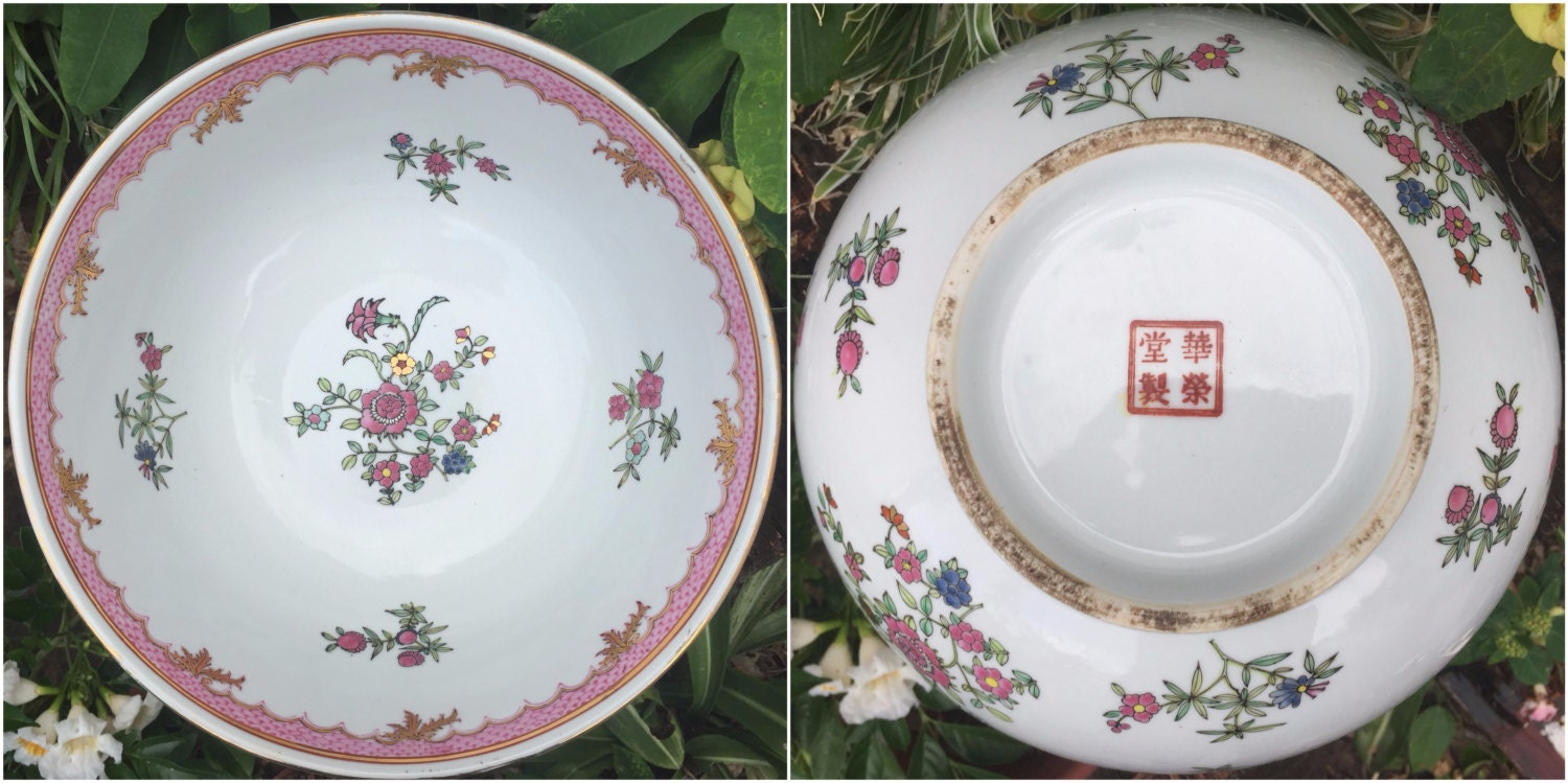 HUGE Hua Ping Tang Zhi Famille Rose Punch Bowl Lowestoft | Etsy