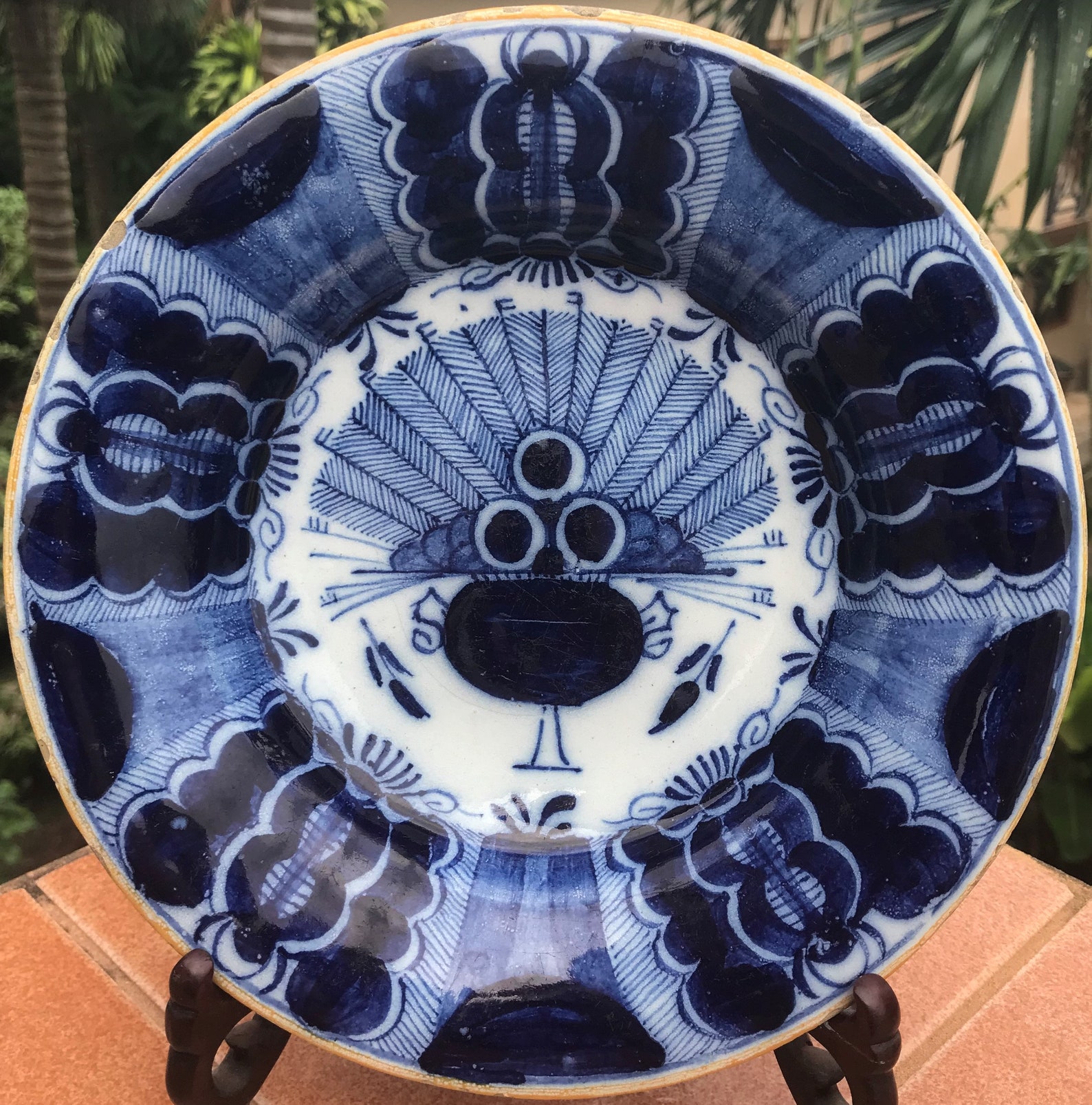 1700s Large Old Delft Plate Delfts Blauw Waaierbord Schotel Pauw ...