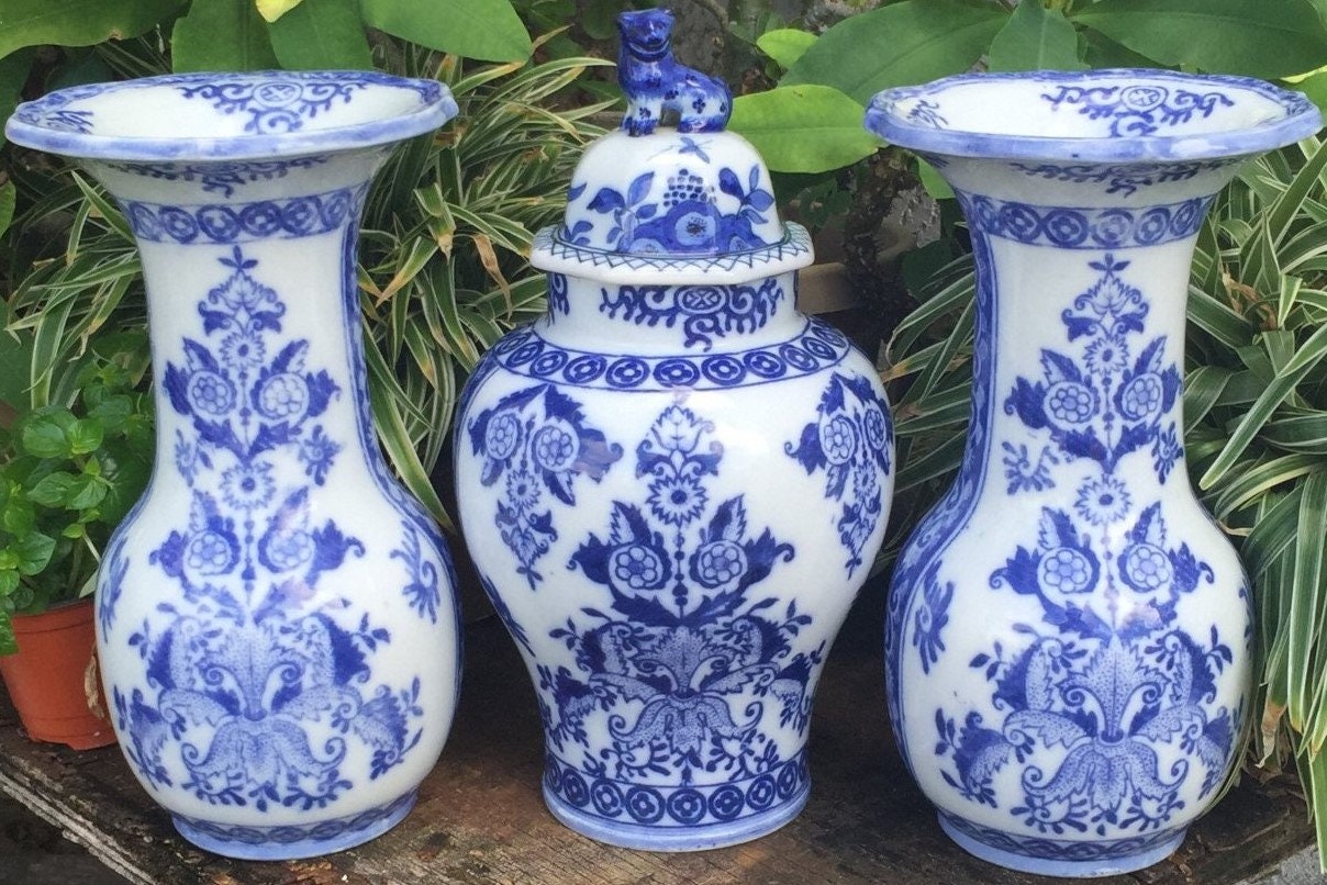Maastricht Delft Garniture 3 Vase Delfts Blauw Kaststel Molen | Etsy
