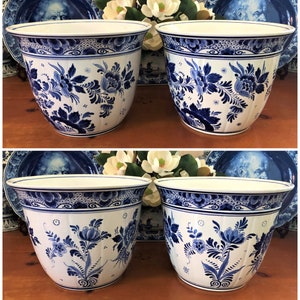 TWO HUGE! Rare Delft Flower Pots Delfts Blauw Chinois Bloempot Palm Pot ...