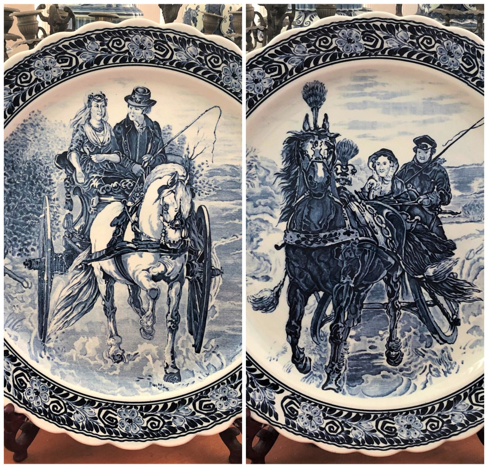 TWO Delft Wedding Carriage & Sleigh Chargers Delfts Blauw - Etsy