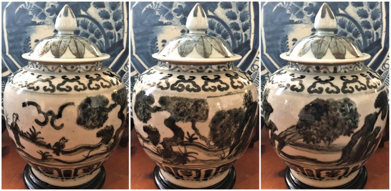 Seto Ware Ginger Jar 水差し Mizusashi Fresh Water Pot 都人 Townspeople & 唐子 ...