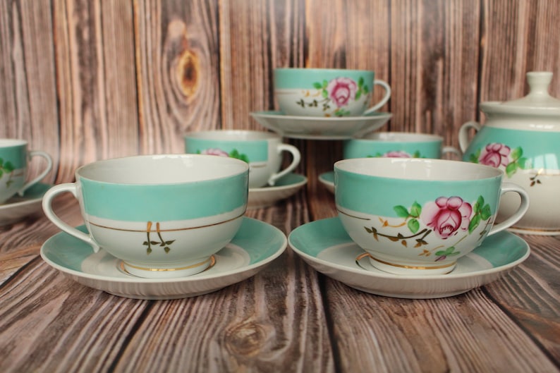 Vintage Soviet Tea Set for 6 Persons Soviet Porcelain Service - Etsy
