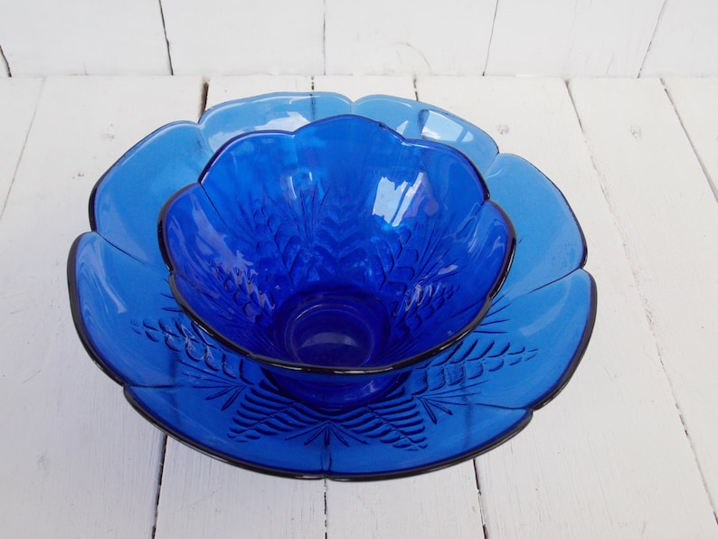 Blue Glass Bowl Cobalt Dishes Blue Glass Plates Vintage - Etsy