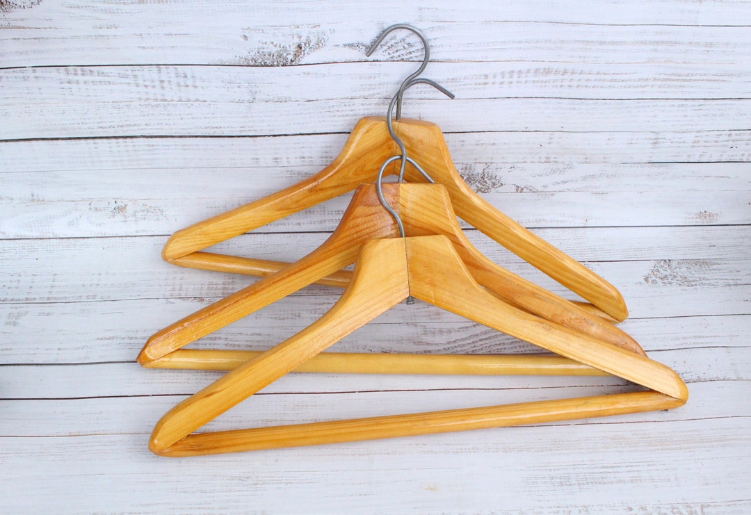 Set of 3 Soviet Wooden Hangers Vintage Clothes Hangers Rustic Hanger ...