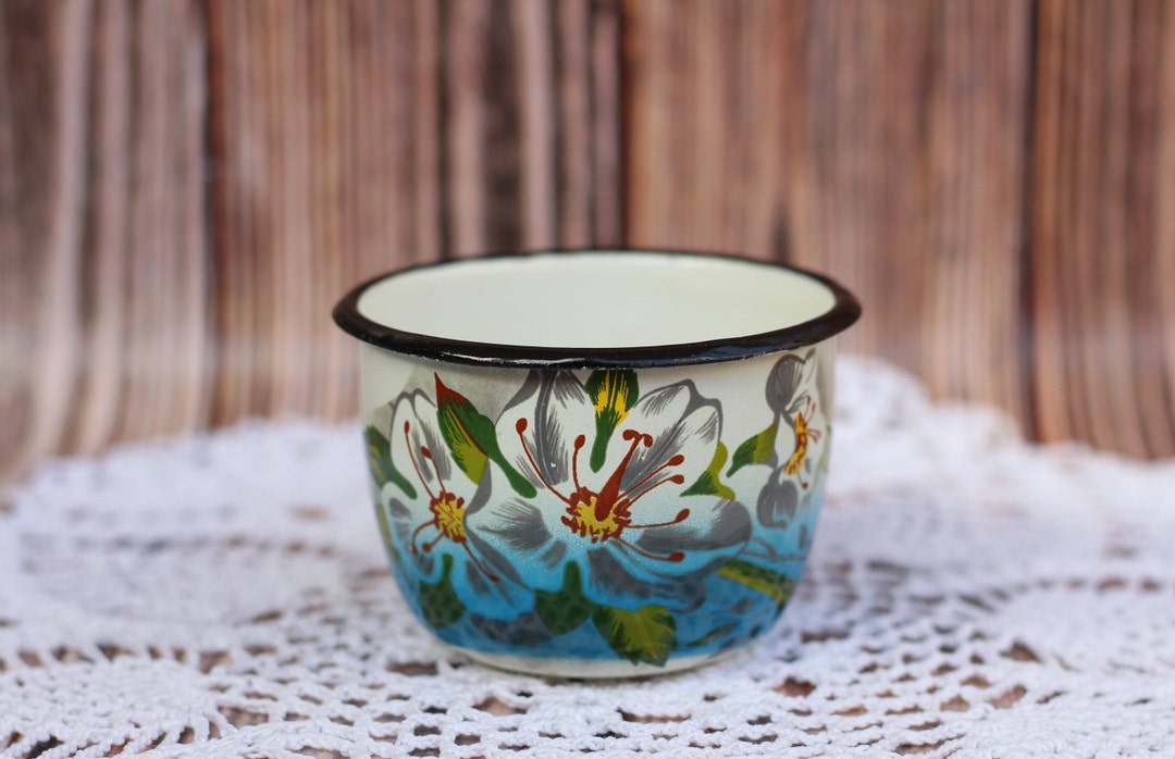 Vintage Blue White Enameled Mug Blue Enamel Cup Children Mug Small ...