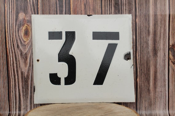 Vintage Enamel Sign House Number 37 Antique Sign Street White | Etsy