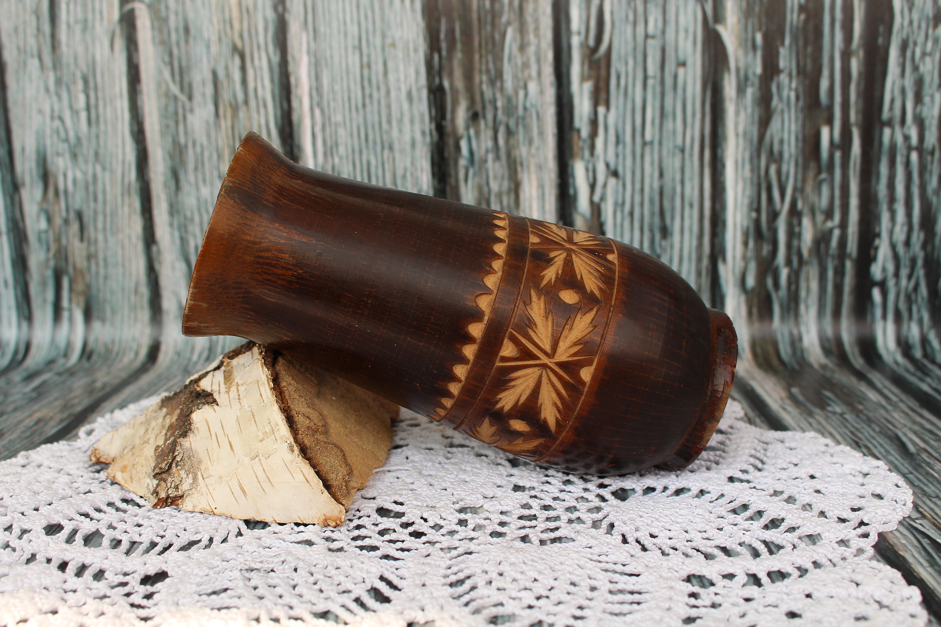 Vintage Wood Vase Home Decor Handmade Carved Vase Folk Art - Etsy