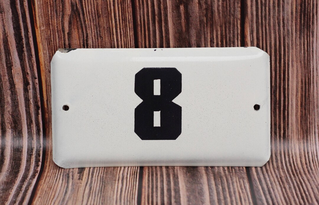 Vintage Enamel Sign House Door Number 8 Antique Sign Street White Black ...