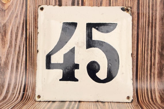 Vintage Enamel Sign 45 Retro White Plaque Enamel Metal Number - Etsy