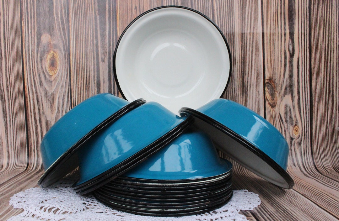 Vintage Blue Enamel Bowl Enamel Tableware Camping Bowl Rustic Primitive ...