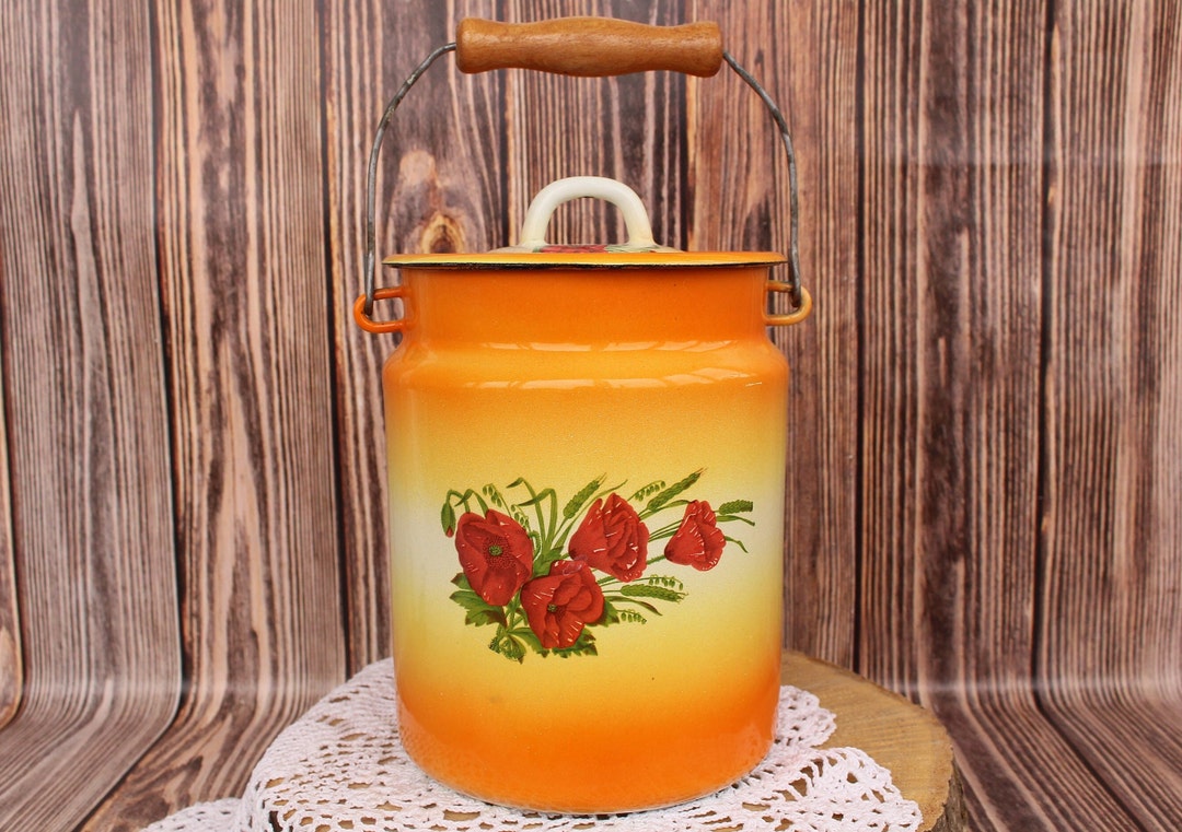 Vintage Milk Can Soviet Retro Can USSR Milk Container Enamelware Orange ...