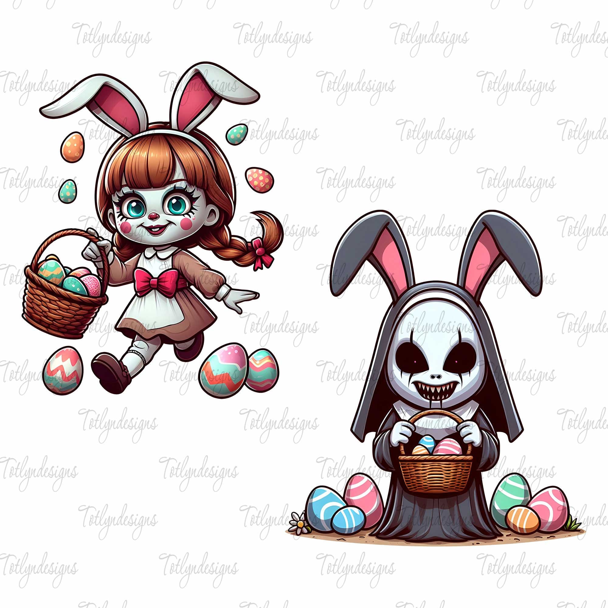 5 Killer Easter Chibi Cartoon Png Bundle, Horror Easter Png Bundle ...
