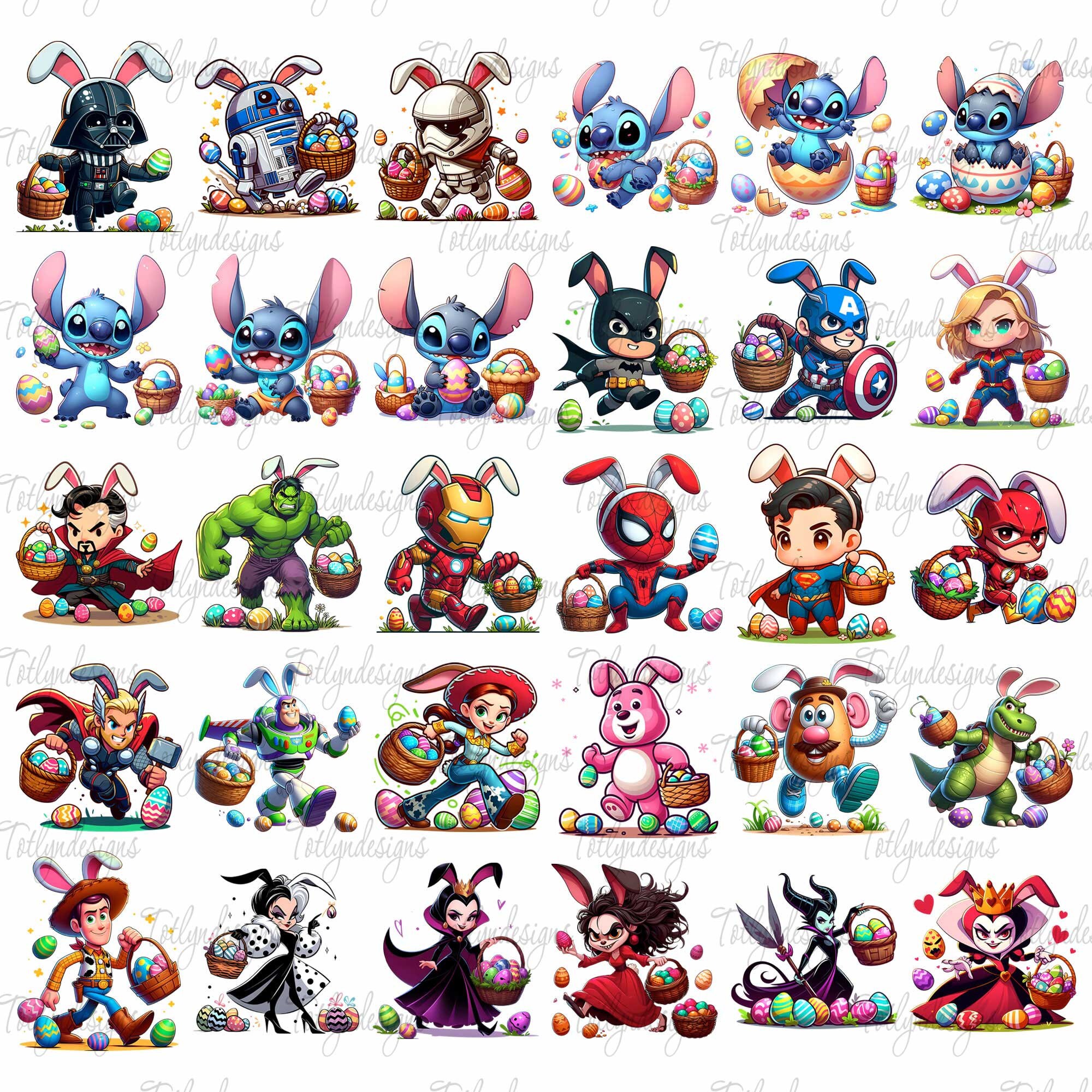 50 Cartoon Easter Character Png Bundle, Superhero Easter Png, Spring ...
